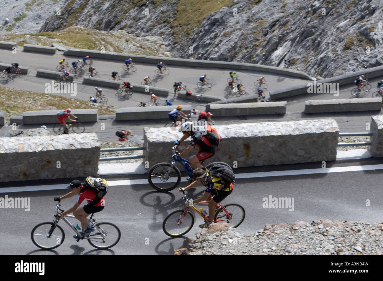 Cyclists in the annual Stelvio Bike day to the mountain pass of ...