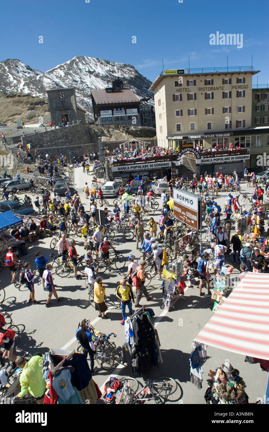 Cyclists during the annual Stelvio Bike day, at the mountain pass of ...