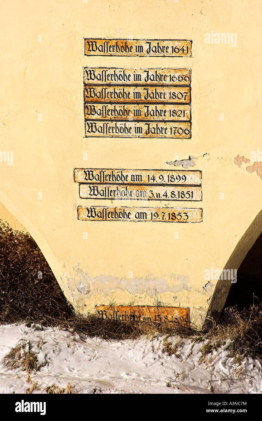 High water marker / Wasserburg am Inn Stock Photo - Alamy