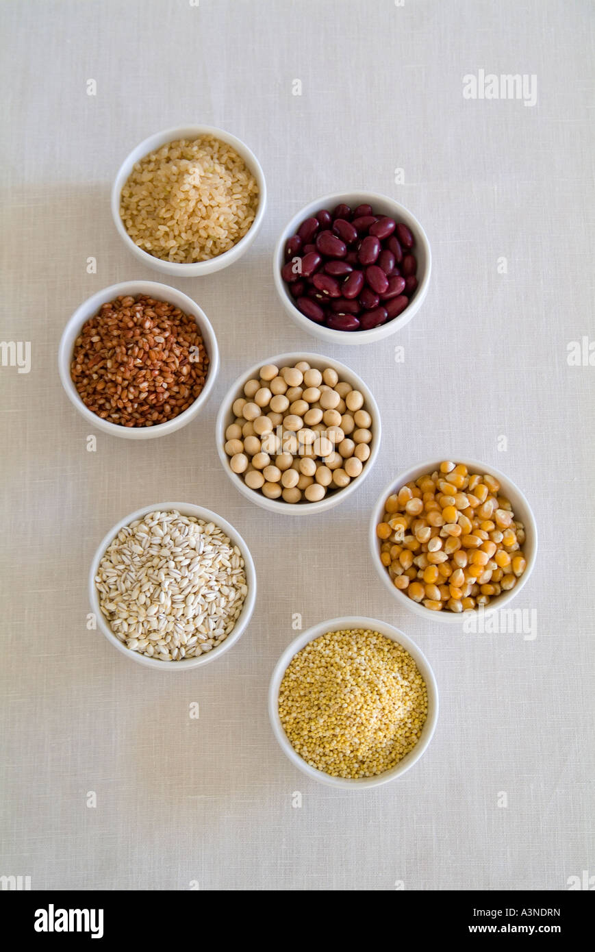 Assorted rice and beans in bowls Stock Photo - Alamy