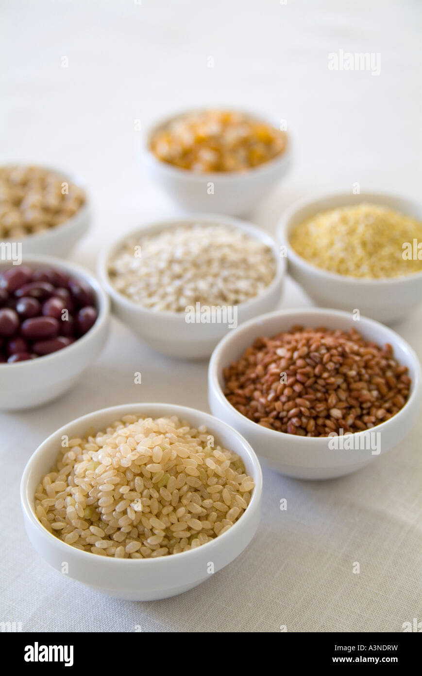 Assorted rice and beans in bowls Stock Photo - Alamy