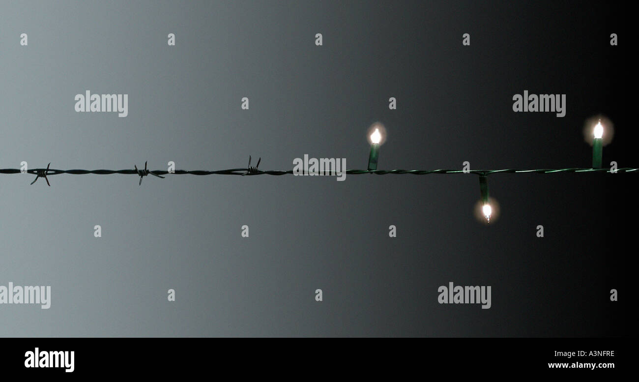 Barbed wire transforms into Christmas lights Stock Photo - Alamy