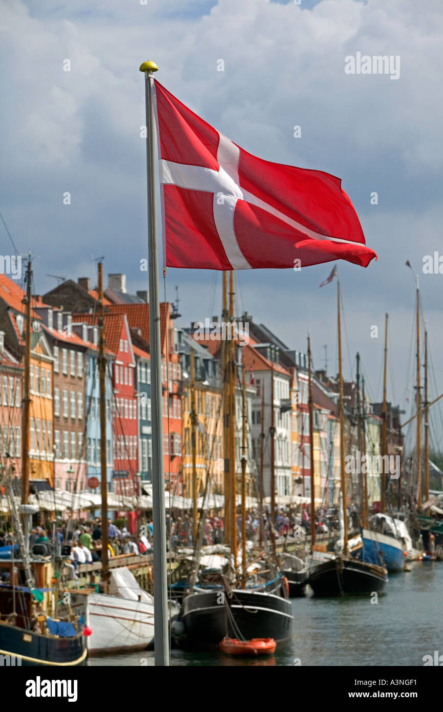 Danish flag Nyhavn Copenhagen Denmark Stock Photo - Alamy