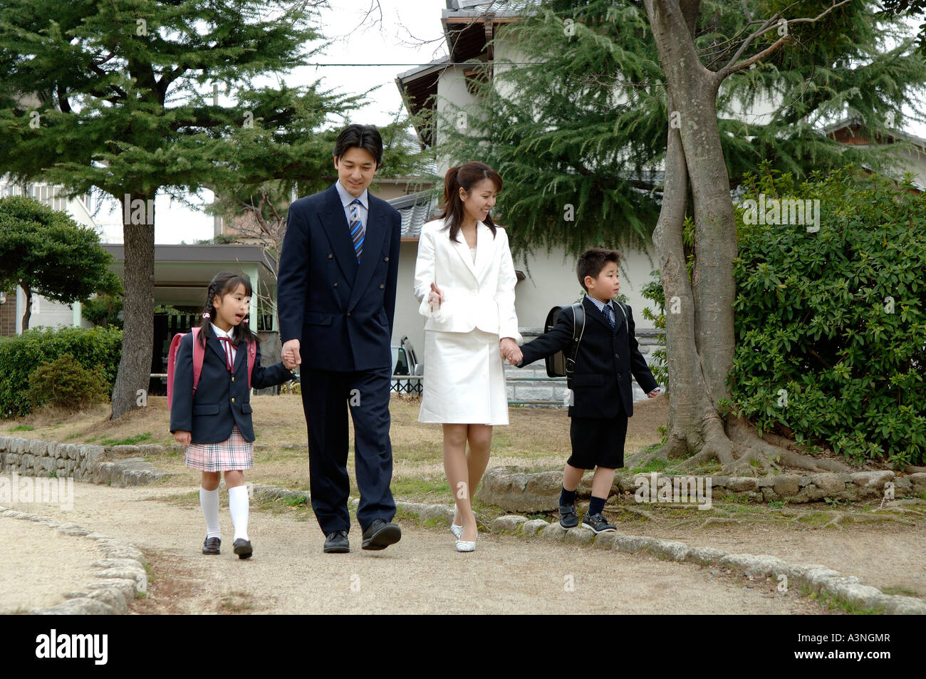 Family on first day of school Stock Photo - Alamy