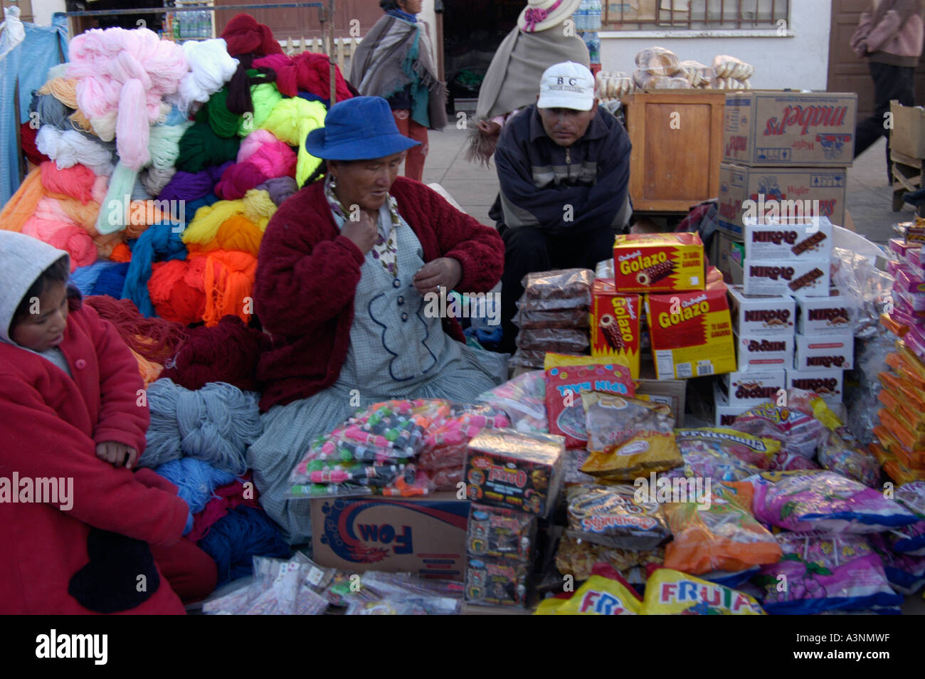 Aymara Indians in a market place in Uyuni town in The Andes, Bolivia ...