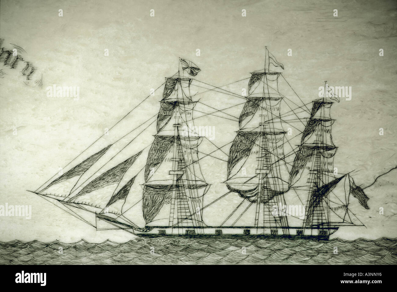 Whalebone ivory scrimshaw art showing whaling ship. Nantucket Whaling ...