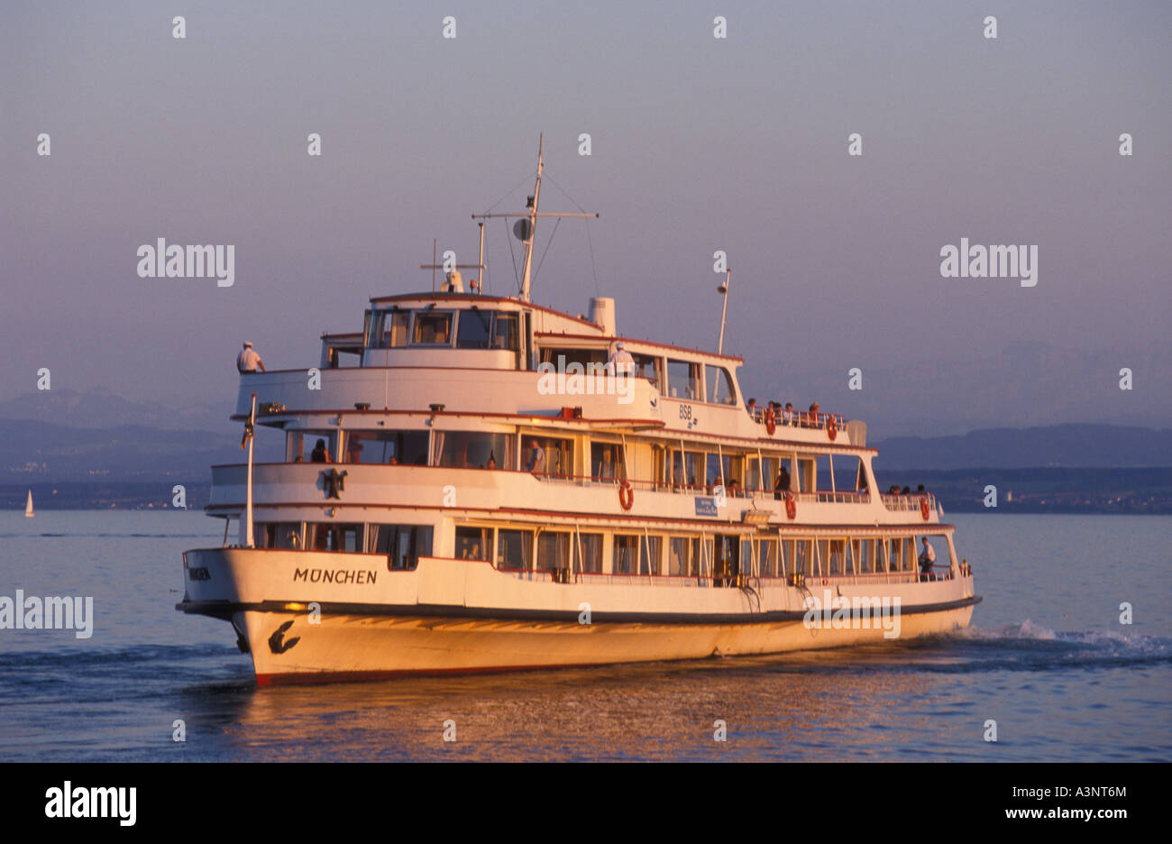 Ship Munich in the evening light Lake Constance Baden Wuerttemberg ...
