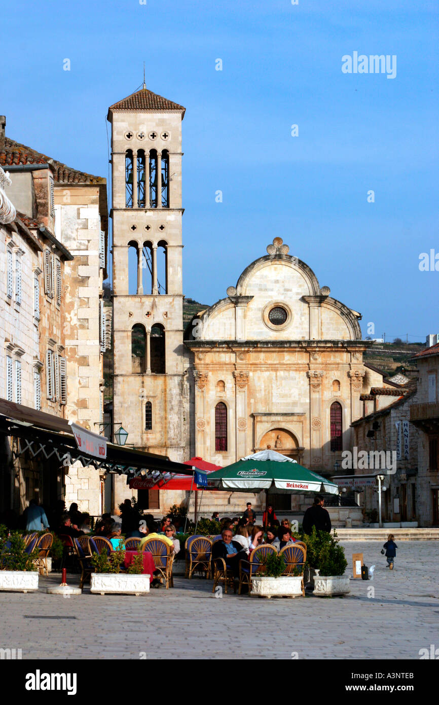 Restaurants and Cafes in the Square in Hvar Town Hvar Island Croatia ...