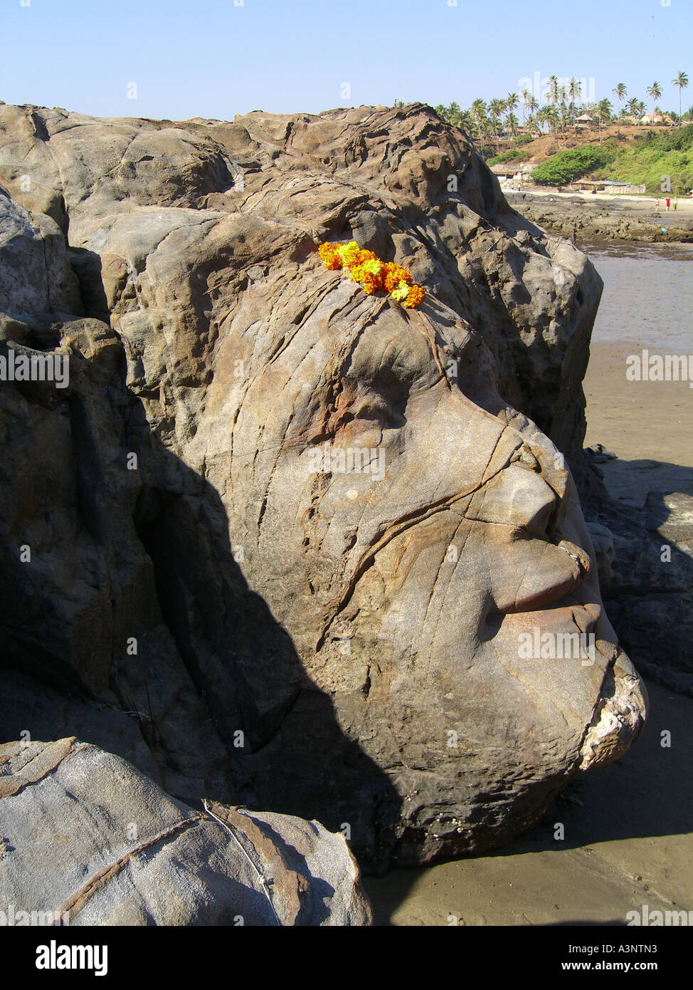 The Shiva sculpture on the rock at the small Vagator beach (State of ...