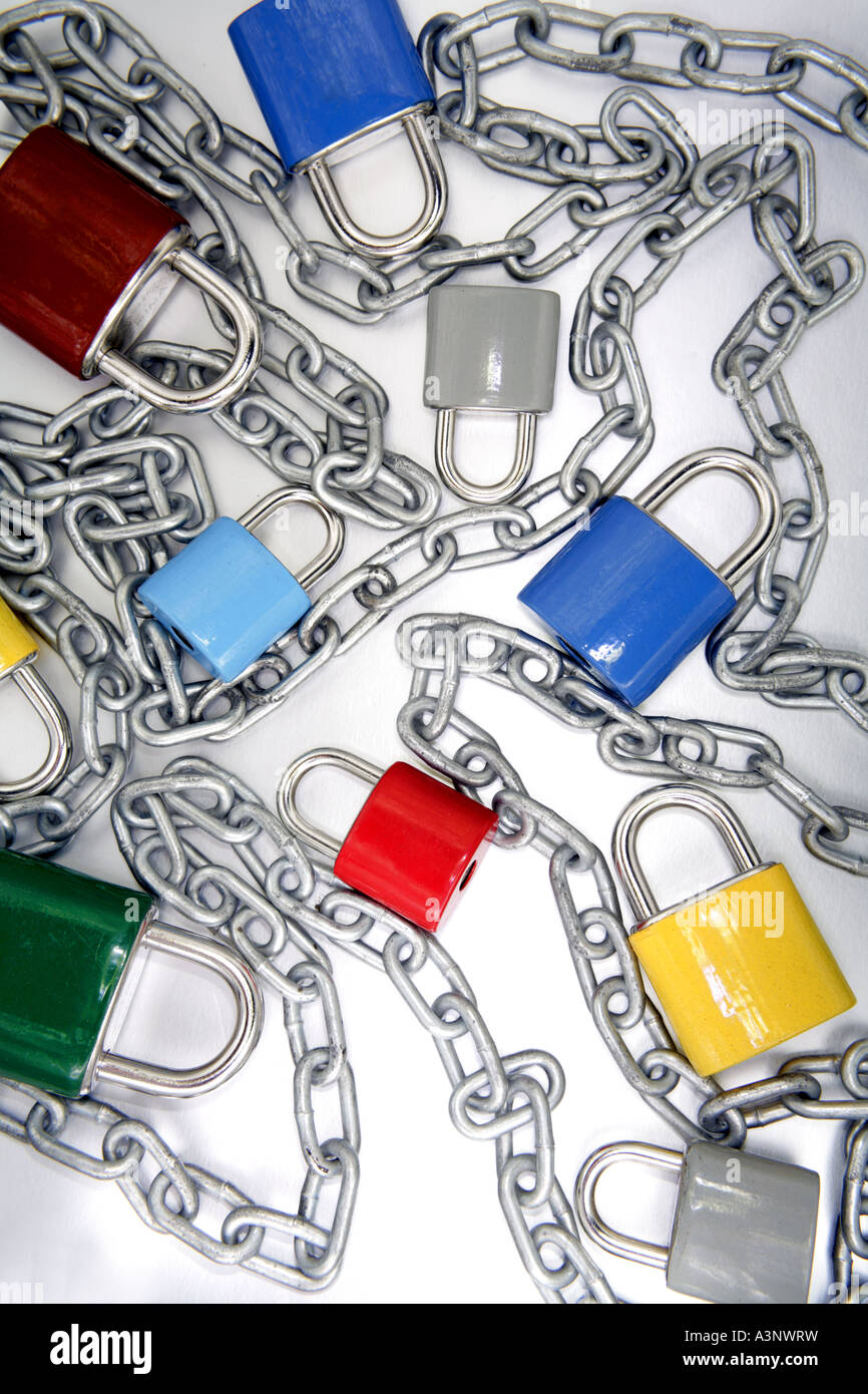 Padlocks and chain Stock Photo - Alamy