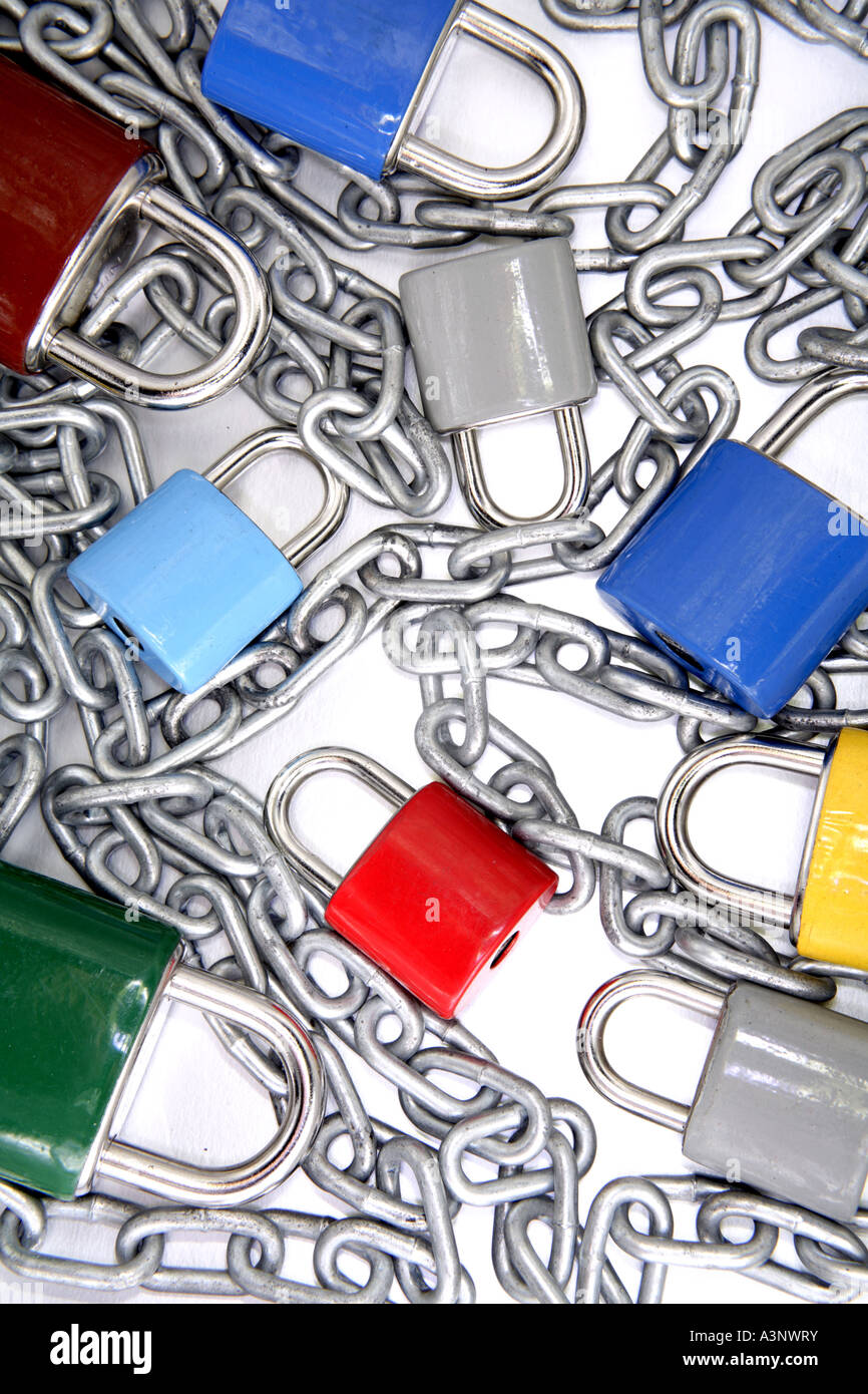 Padlocks and chain Stock Photo - Alamy