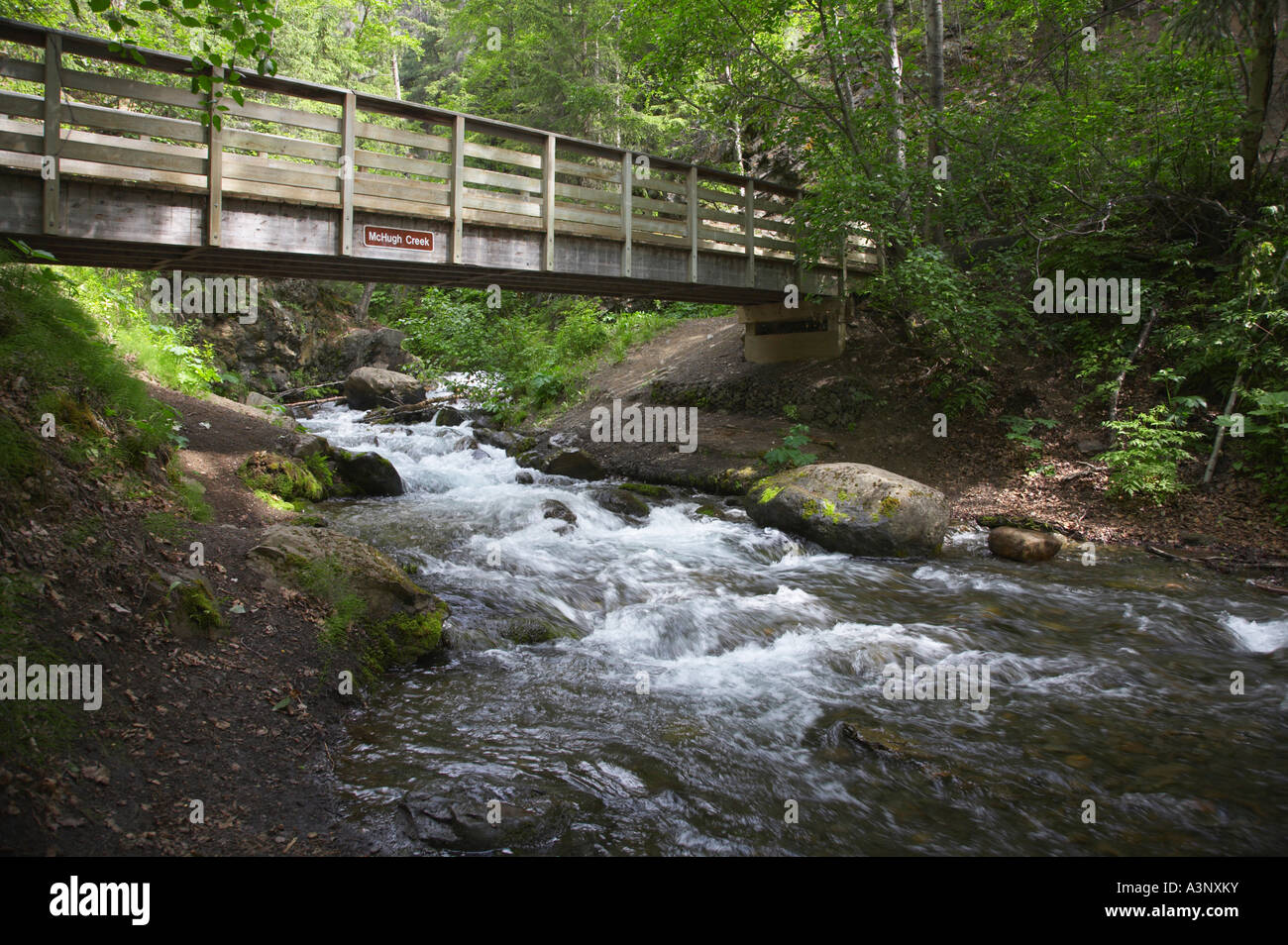 Hiking trail bridge over McHugh Creek in the McHugh Creek Picnic Area ...