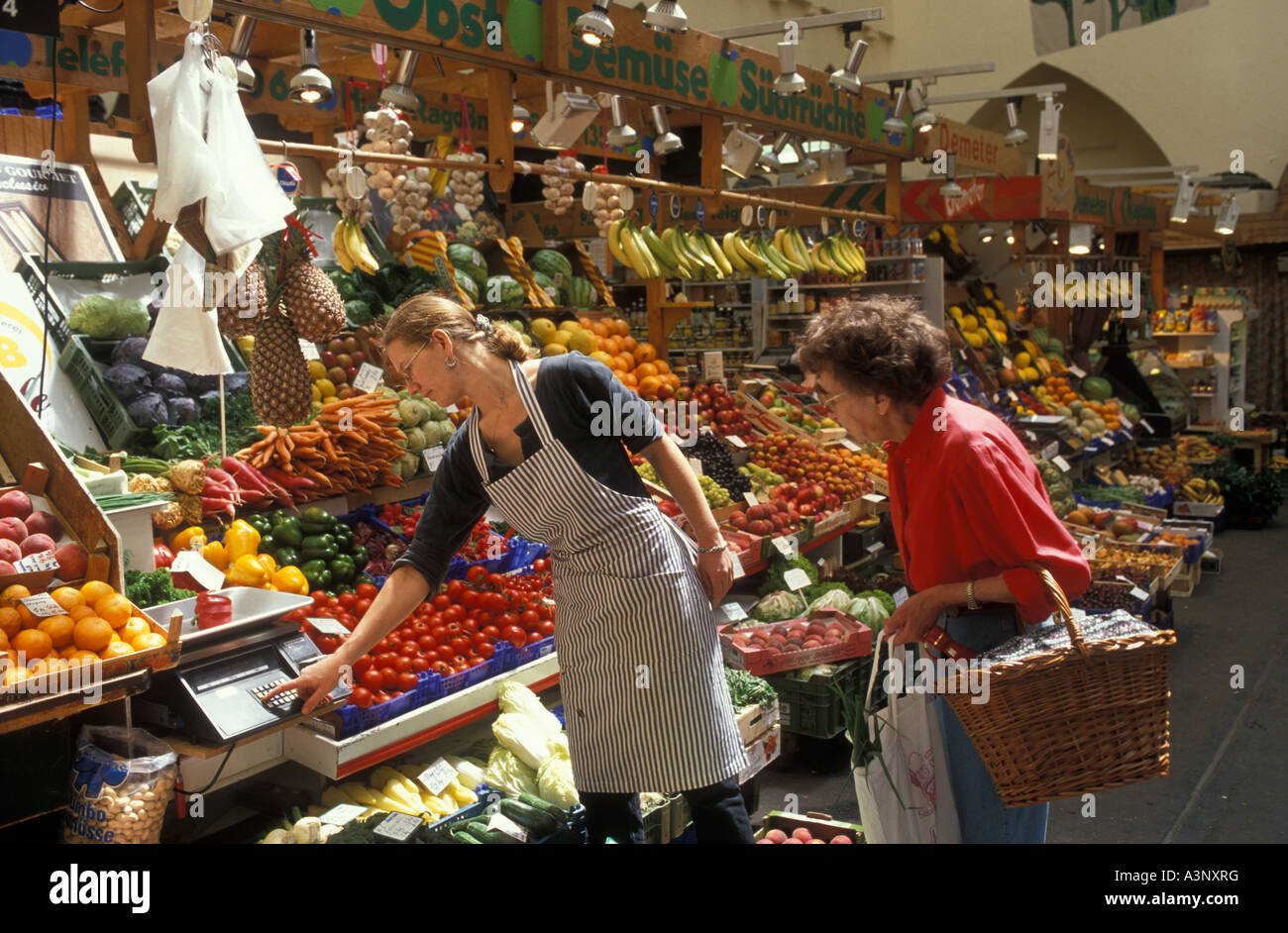 Market stall at the covered market in Stuttgart Baden Wuerttemberg ...