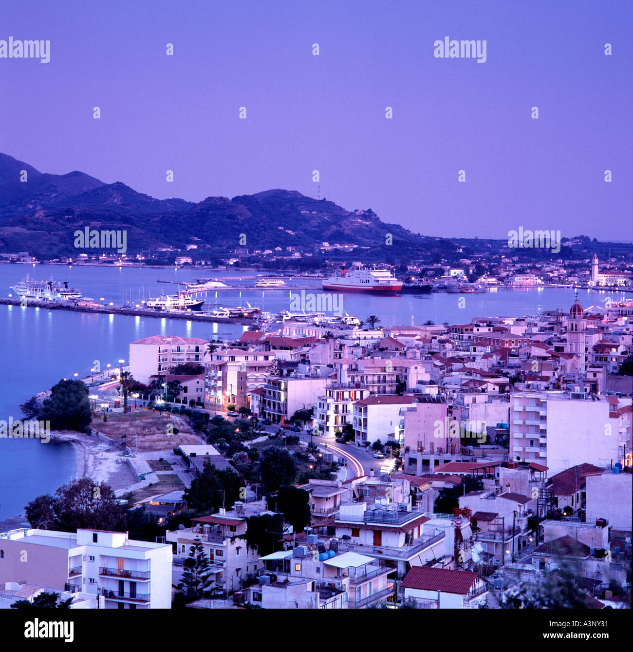 Zante Harbour at twilight Zakynthos Greek Islands Greece Stock Photo ...