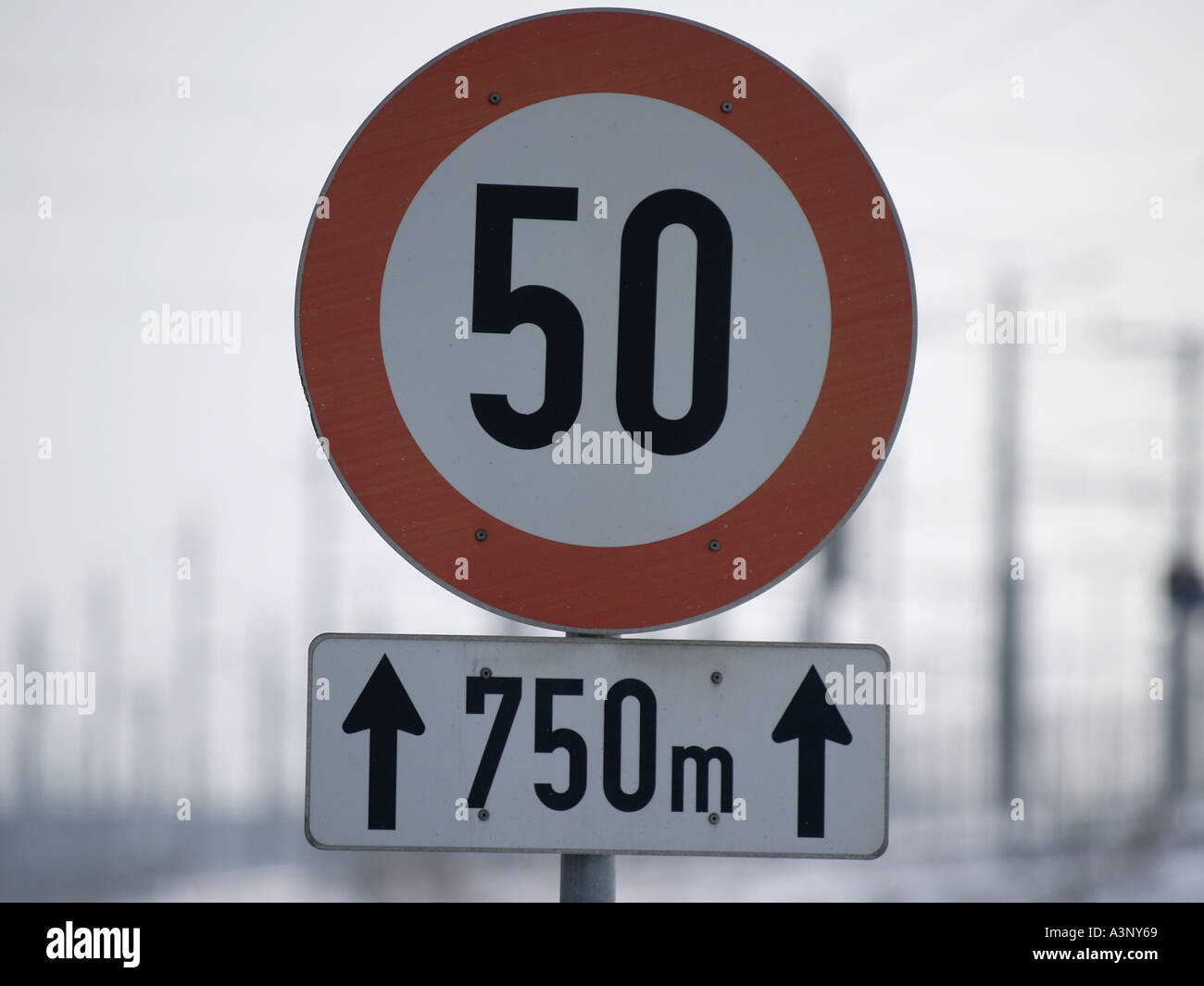 traffic sign tempo 50 on the next 750 meter Stock Photo - Alamy