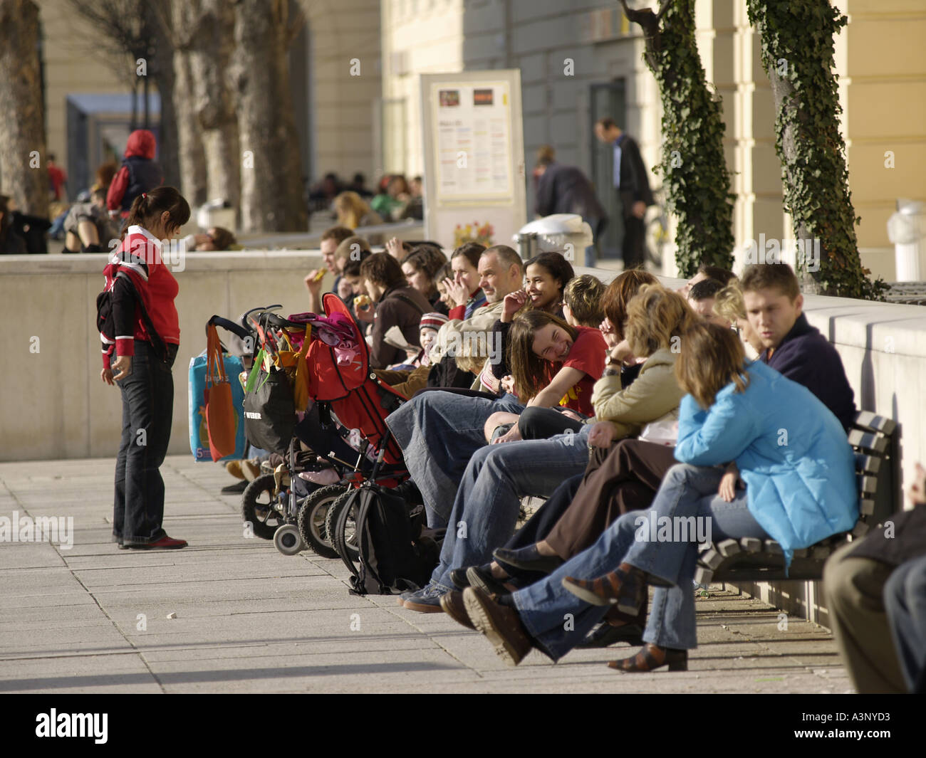 a place in the sun run on benches in the Museumsquartier cultural district in Vienna Stock Photo ...