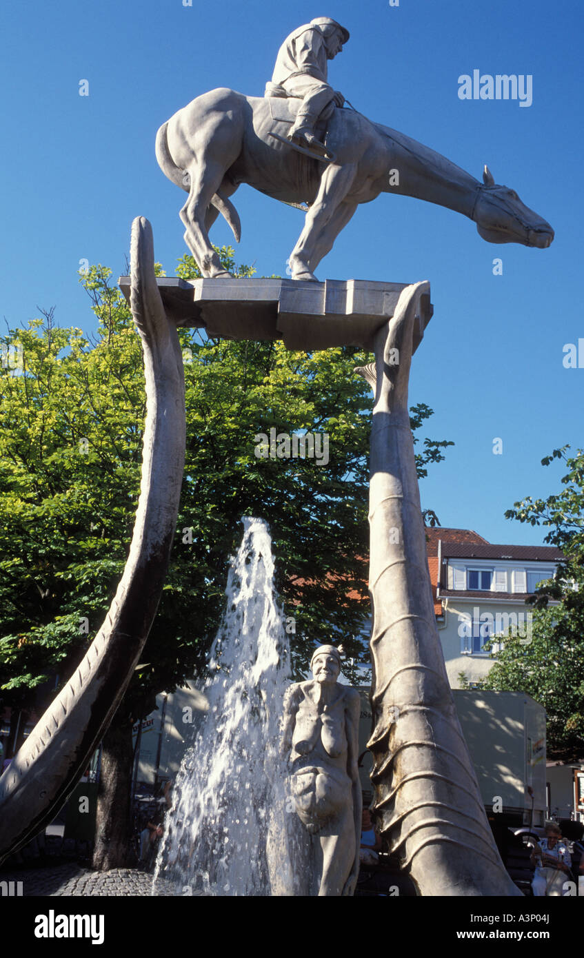 Fountain of Peter Lenk in Ueberlingen Lake Constance Baden Wuerttemberg ...