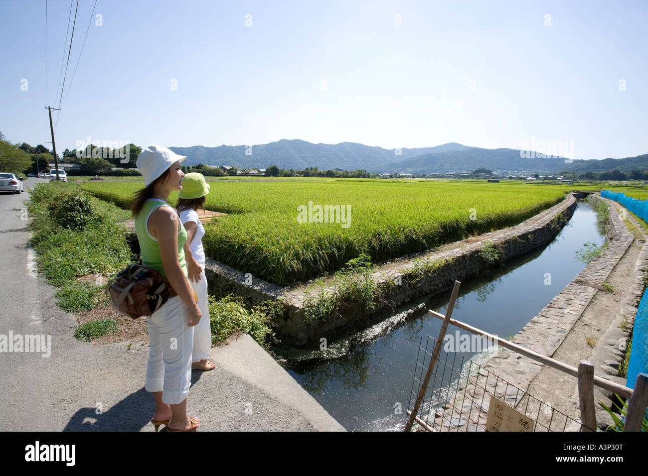 Two young women looking at rice paddy Stock Photo - Alamy