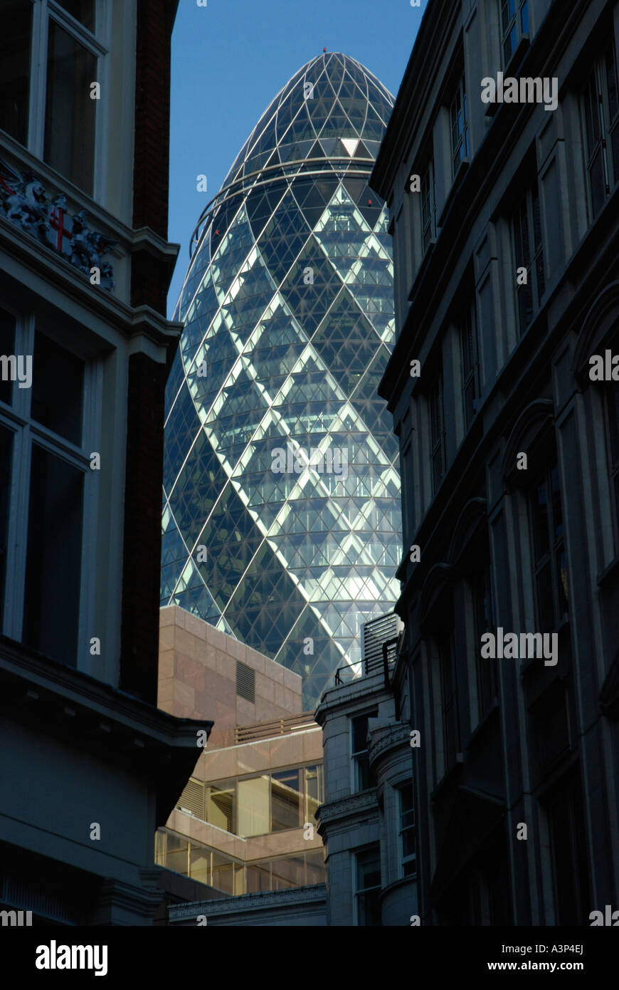 The Gherkin Swiss Re Tower seen between and above other office ...