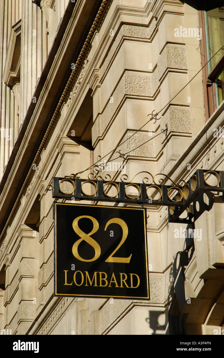 Lombard Street building and street number sign in the City of London ...