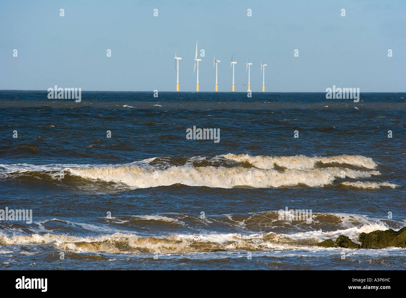 OFFSHORE WIND FARM LIVERPOOL BAY FROM PRESTATYN NORTH WALES COAST UK ...