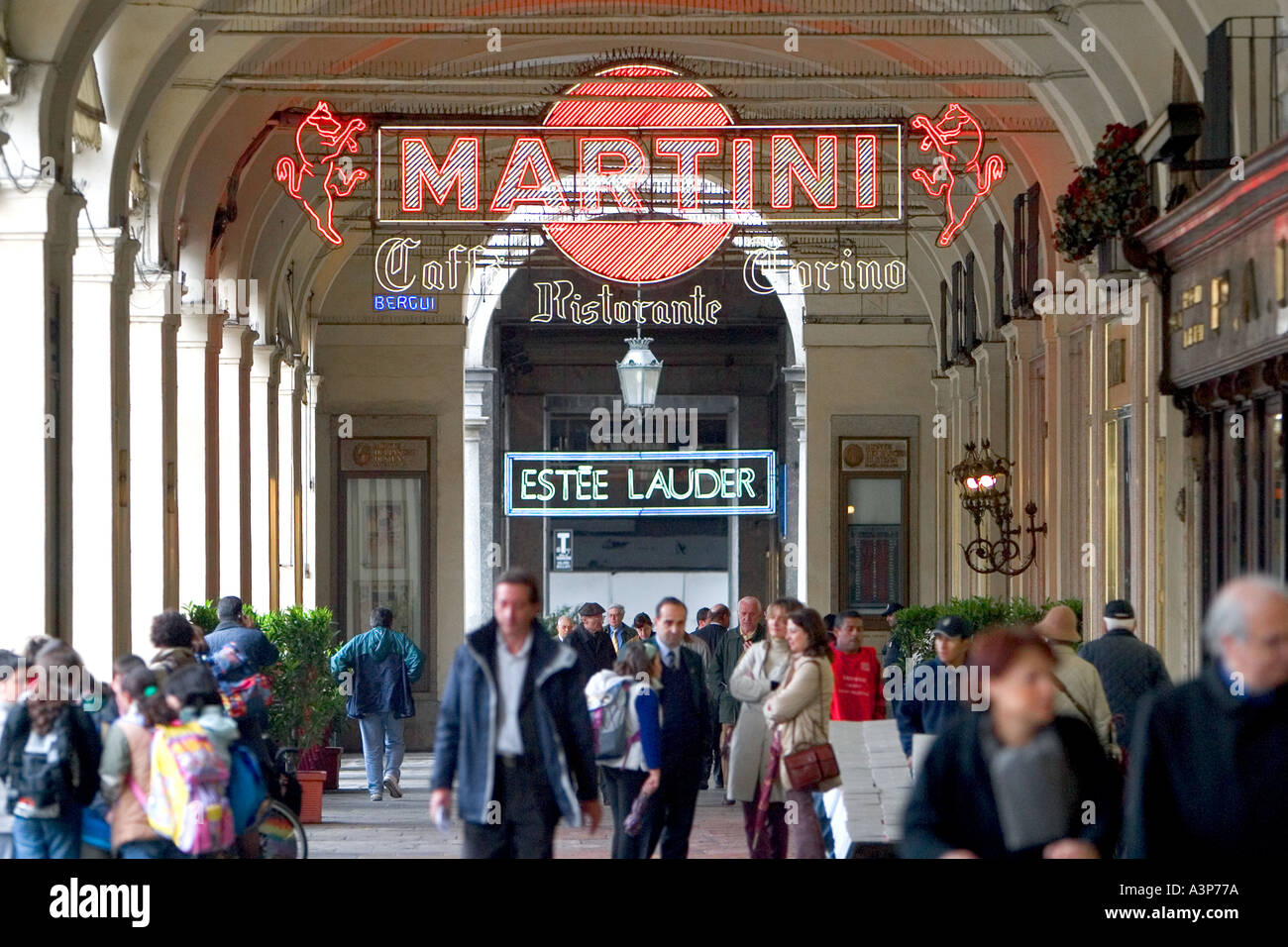 Martini neon sign in Turin arcade, Turin, Piemonte, Italy Stock Photo ...