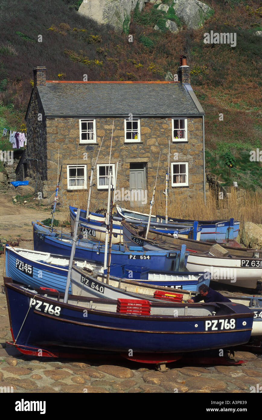 Fishing boats beached at Penberth Cove Cornwall England UK Stock Photo ...