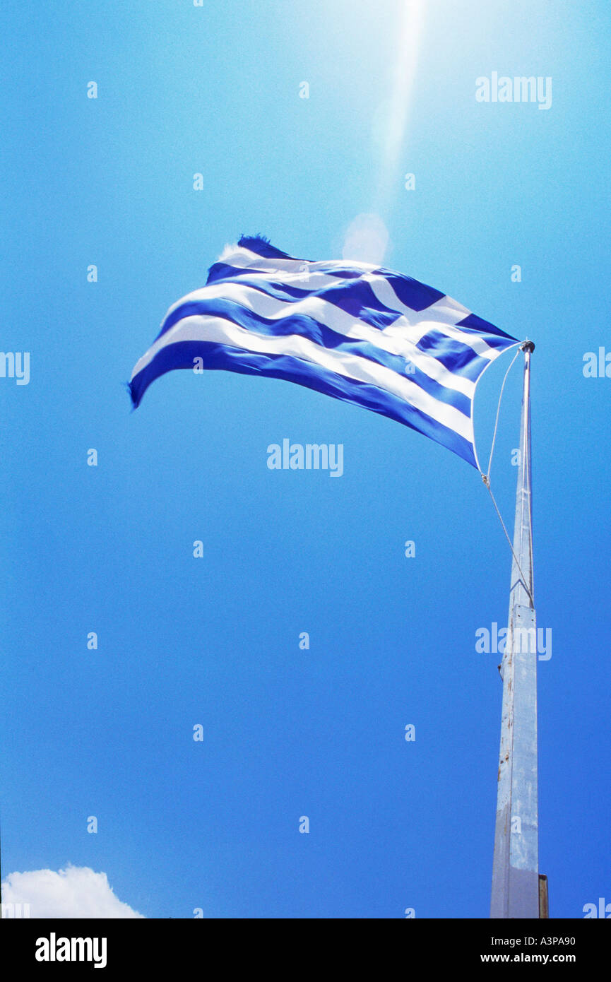 Greek Flag flying Stock Photo - Alamy