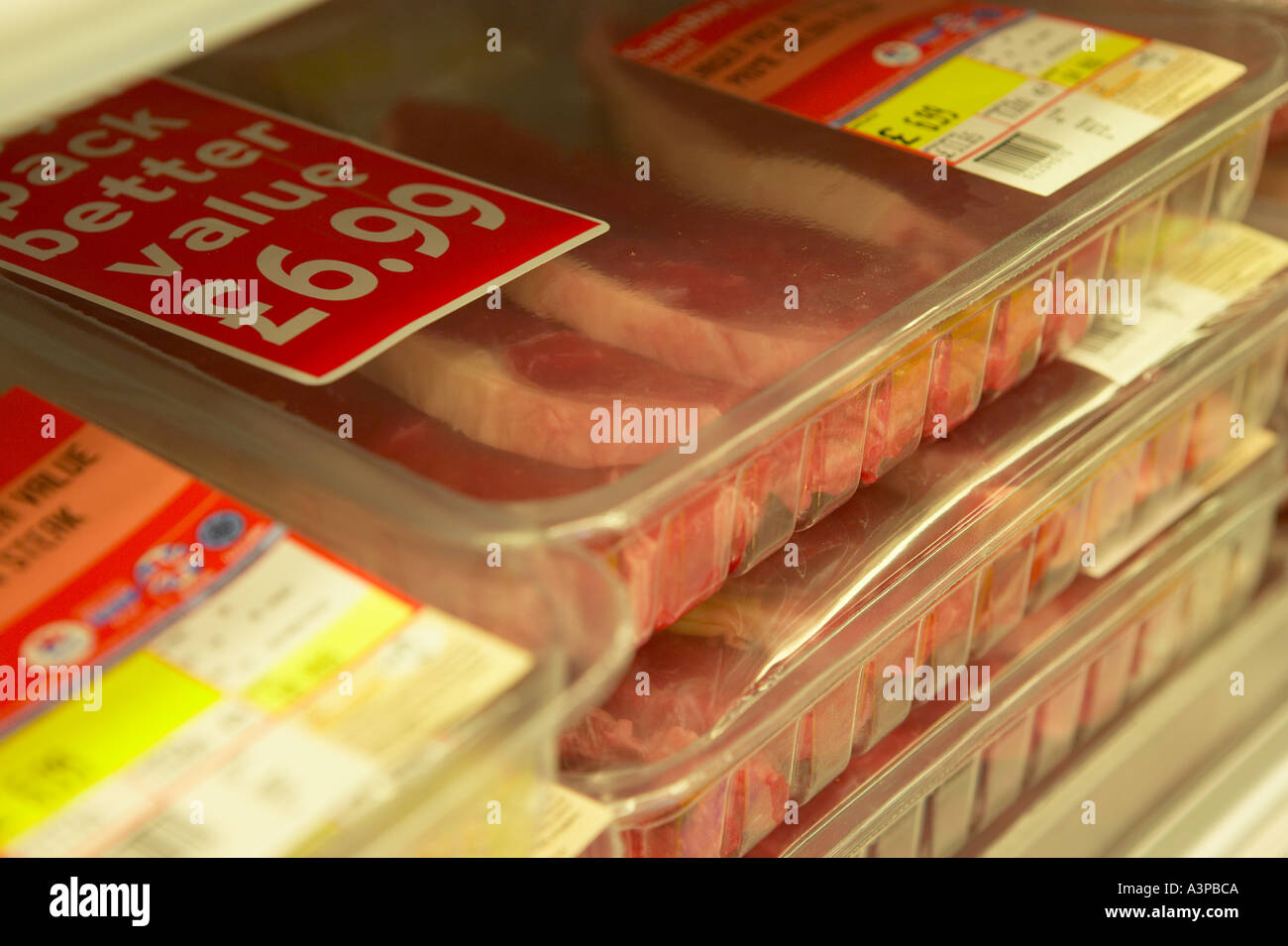 PACKAGED STEAK ON SUPERMARKET SHELF DISPLAY Stock Photo - Alamy