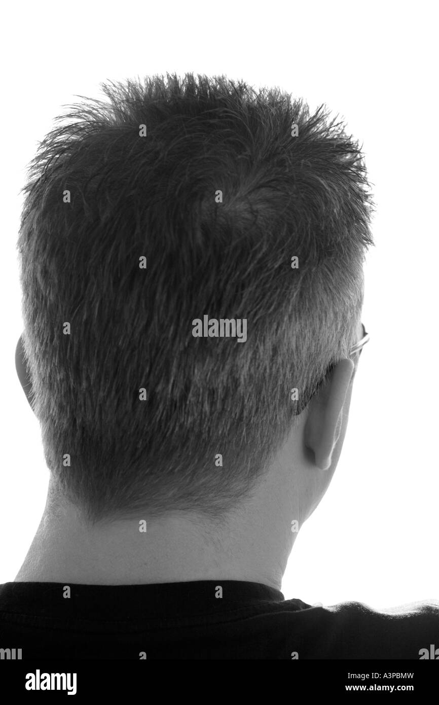 Rear head shot portrait of young middle age man Stock Photo - Alamy
