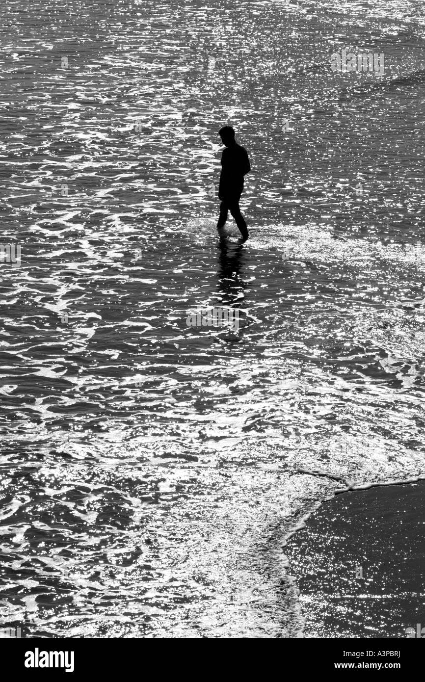 Male swimmer walking into sea Stock Photo - Alamy