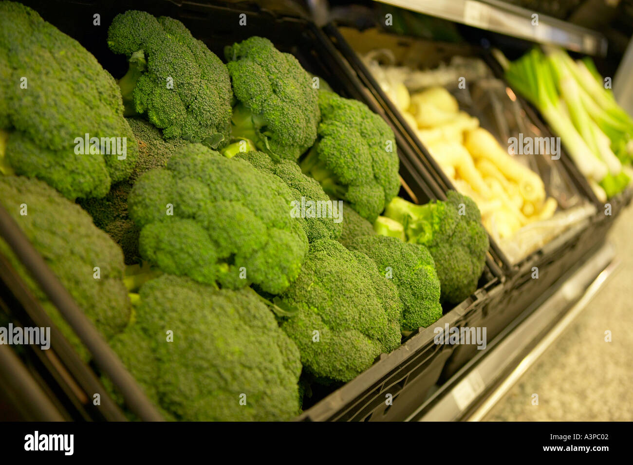 FRESH BROCCOLI ON SUPERMARKET SHELF DISPLAY Stock Photo - Alamy