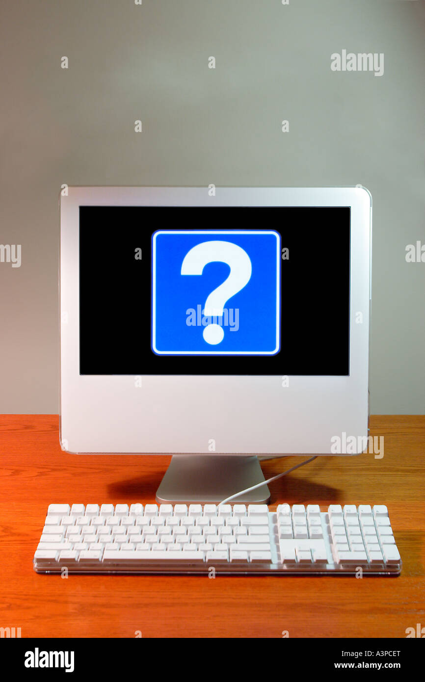 Apple computer with question mark on screen Stock Photo - Alamy