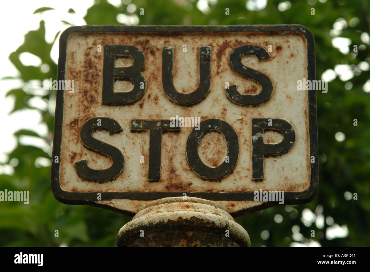 Rusting old Bus Stop sign Nr Carterton Oxfordshire England UK Europe ...