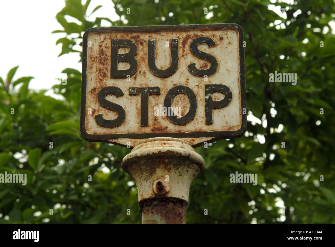 Rusting old Bus Stop sign Nr Carterton Oxfordshire England UK Europe ...