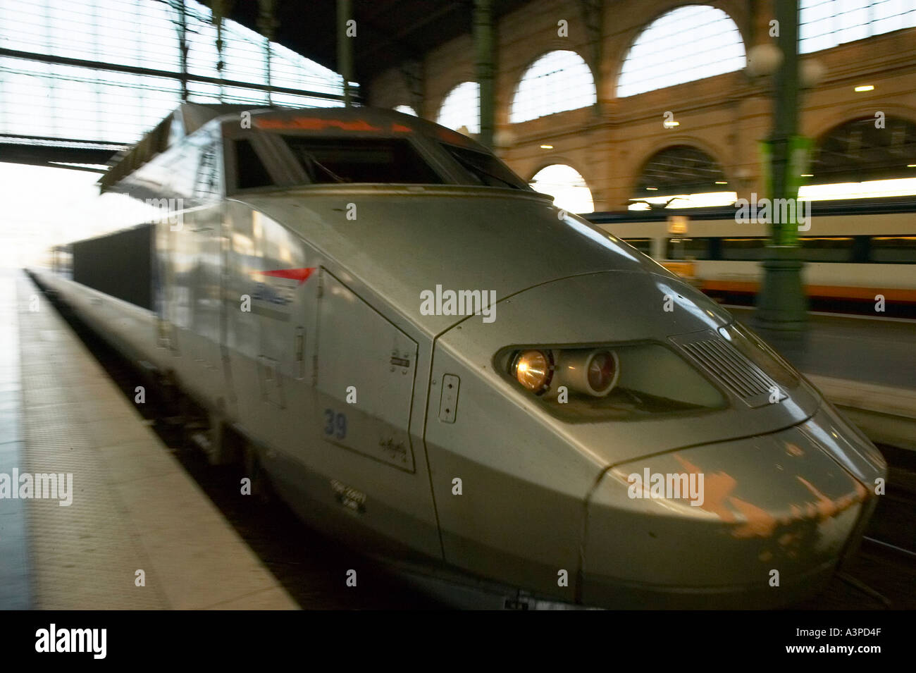 A high speed train at the Gare du Nord in Paris France Febraury 2004 ...