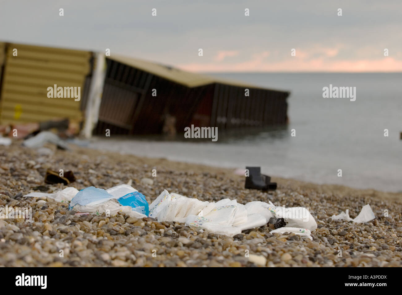 Containers wahed up on the shore from the MSC Napoli disaster off the ...