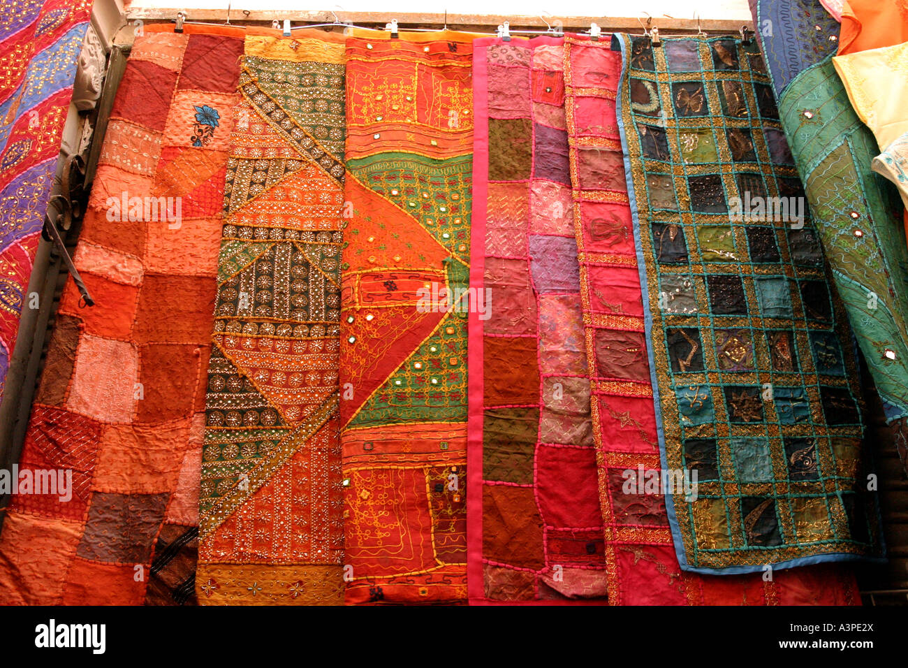 details of hand made cloth goods for sale in a shop in Granada, Spain ...