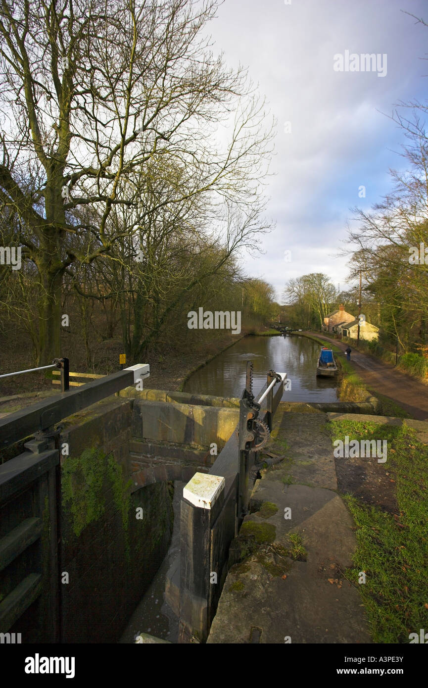 A Flight of Locks on the Peak Forest Canal at Marple in Cheshire Stock ...