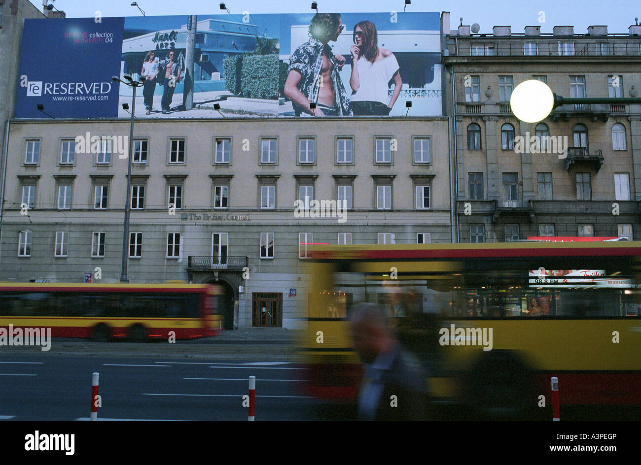 Buses on a street in Warsaw, Poland Stock Photo - Alamy
