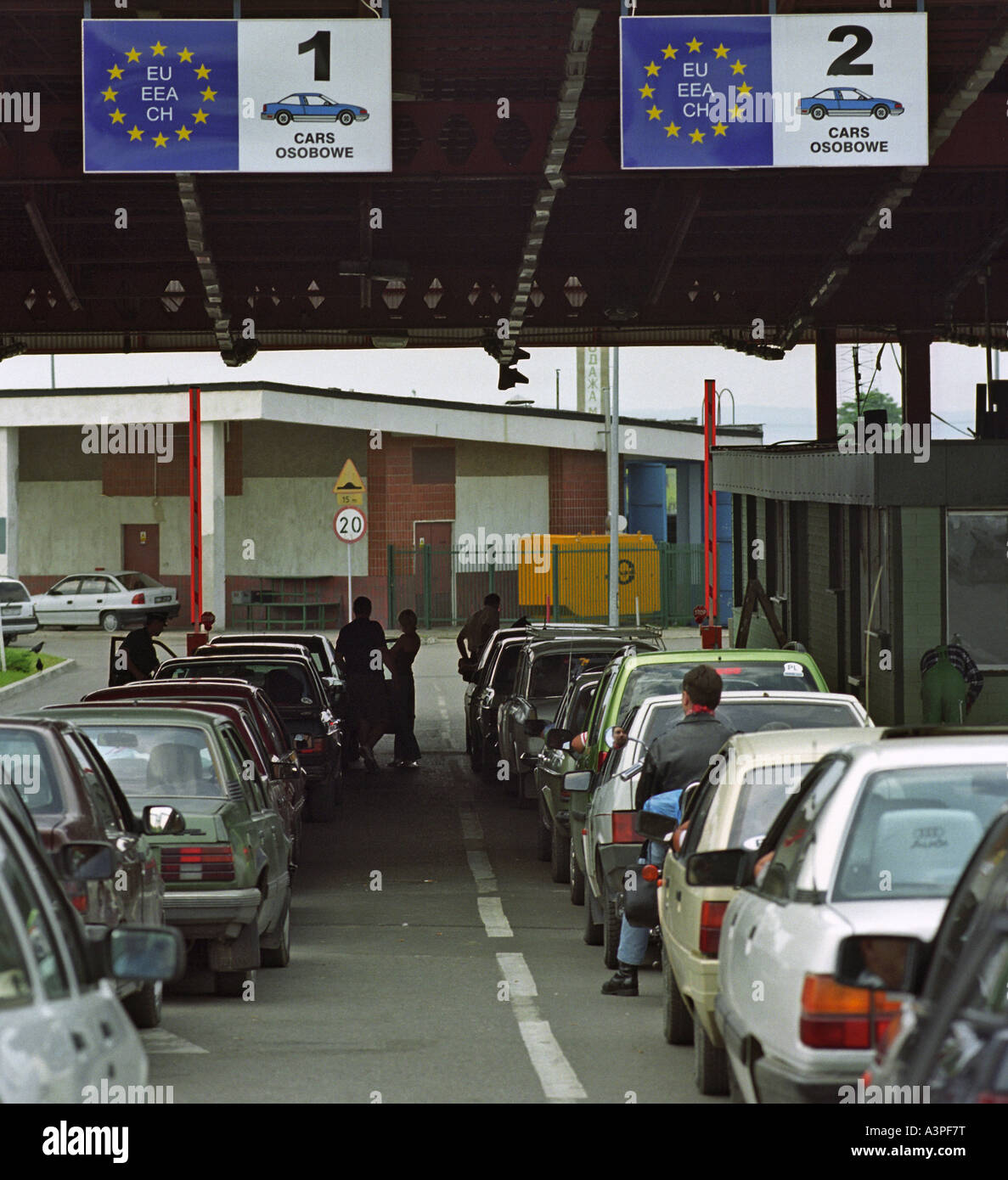 Queue of cars waiting at the Polish-Ukrainian border crossing, Medyka ...