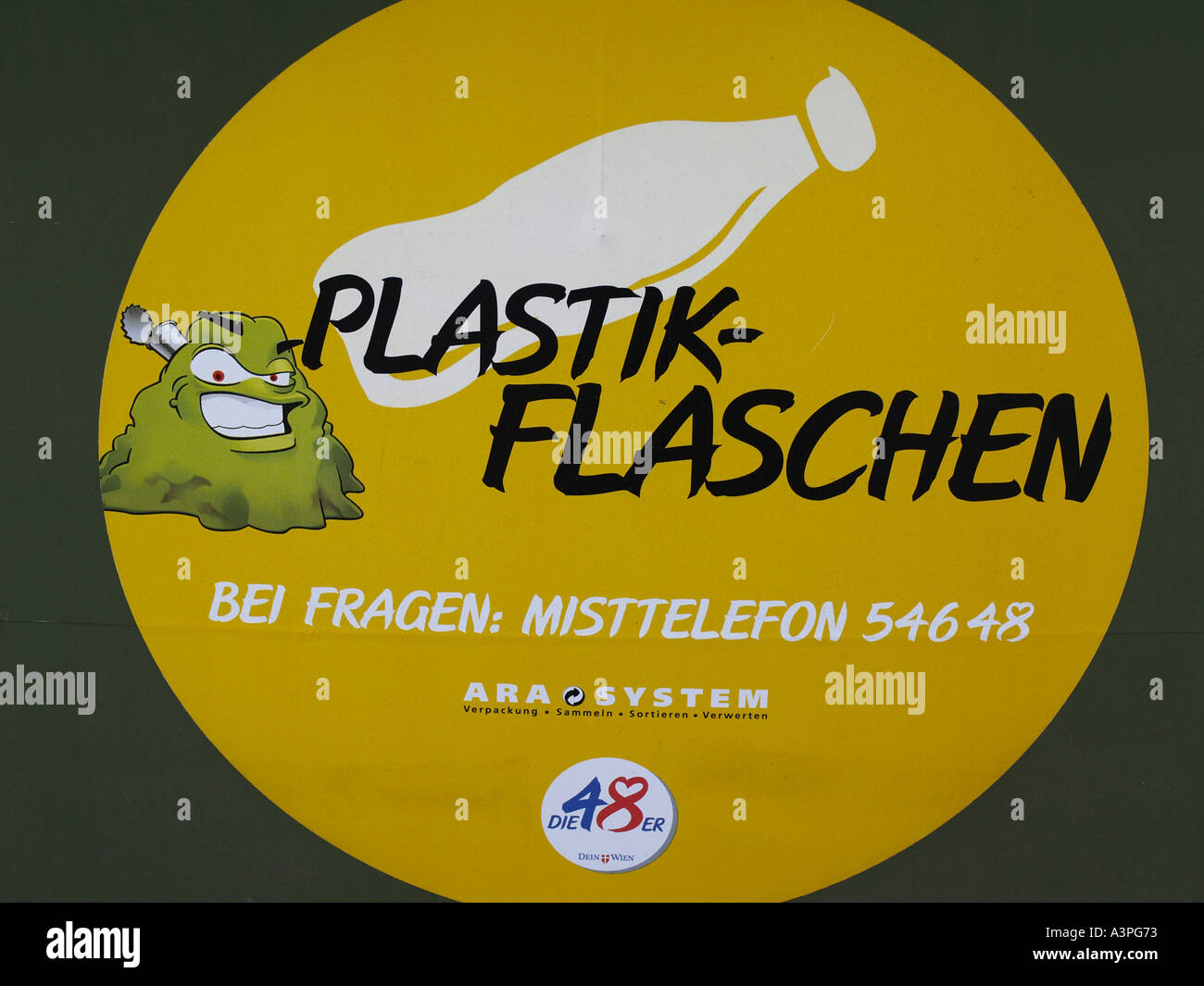 sign on waste container plastic bottles Stock Photo - Alamy