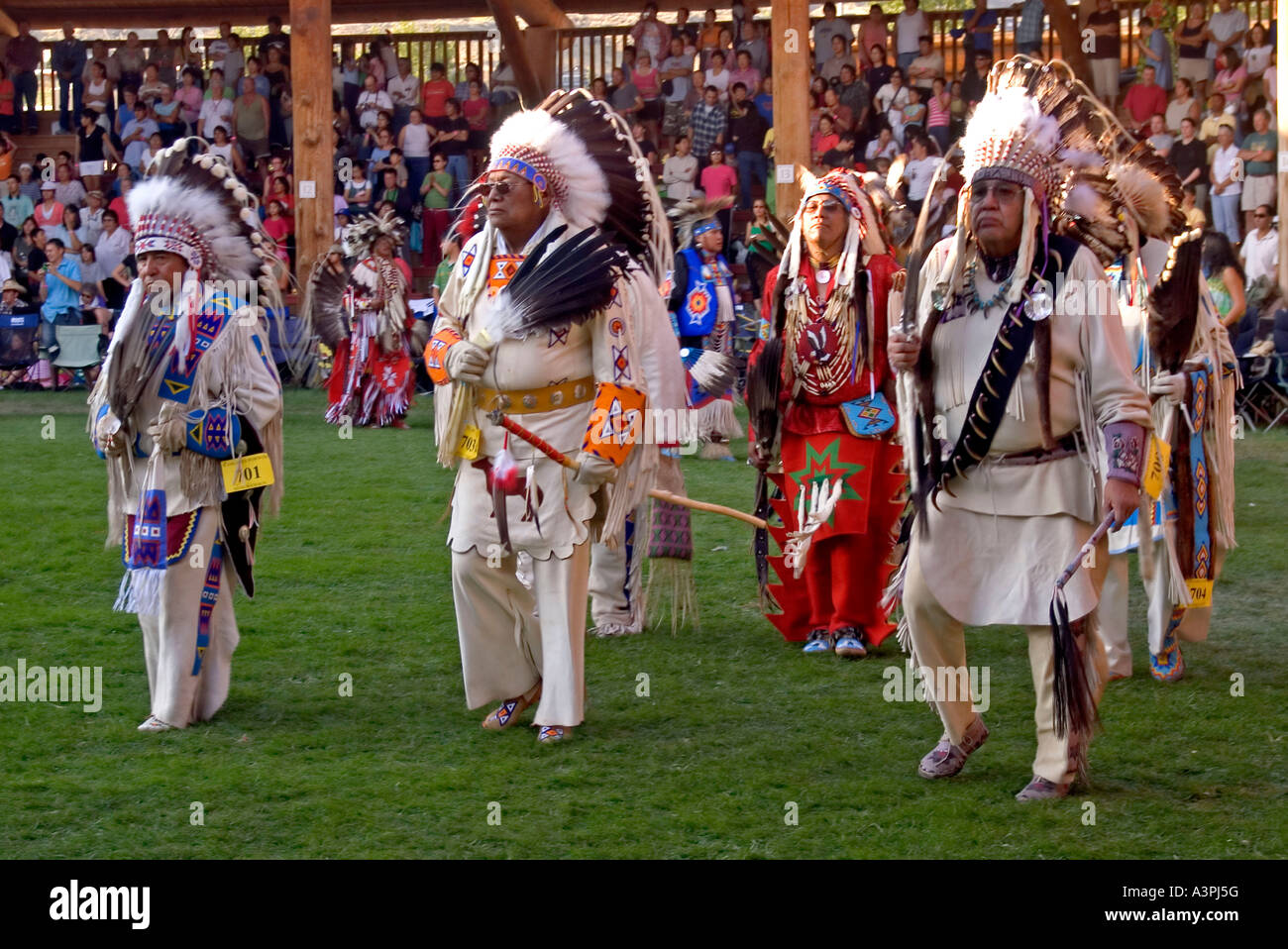 Kamloopa Pow Wow, Grand Entry, Men's Buckskin with War Bonnets bearing ...