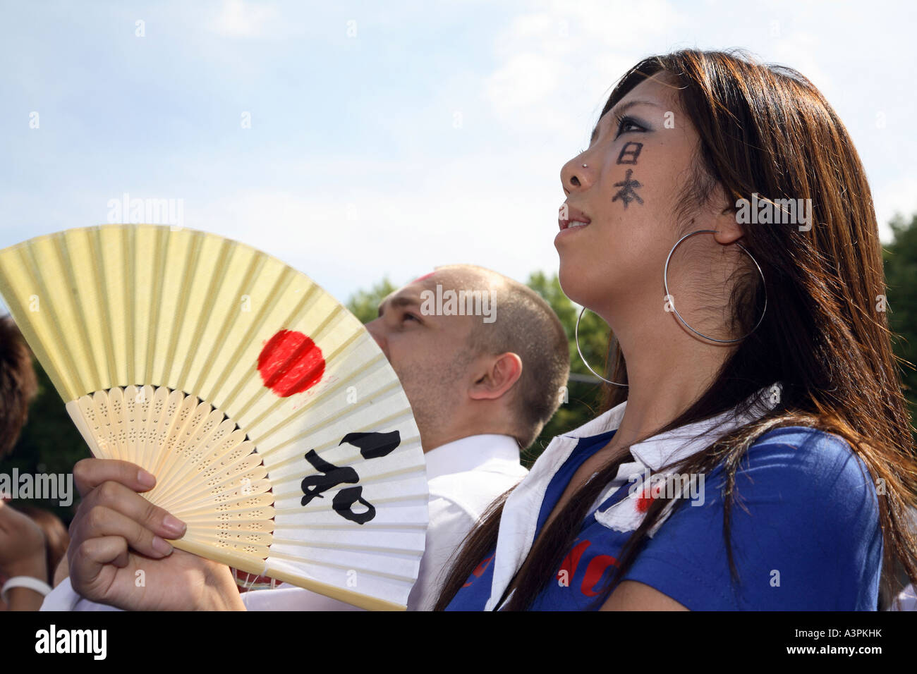 Japanese football fan with a fan at the FIFA World Cup 2006, Berlin ...
