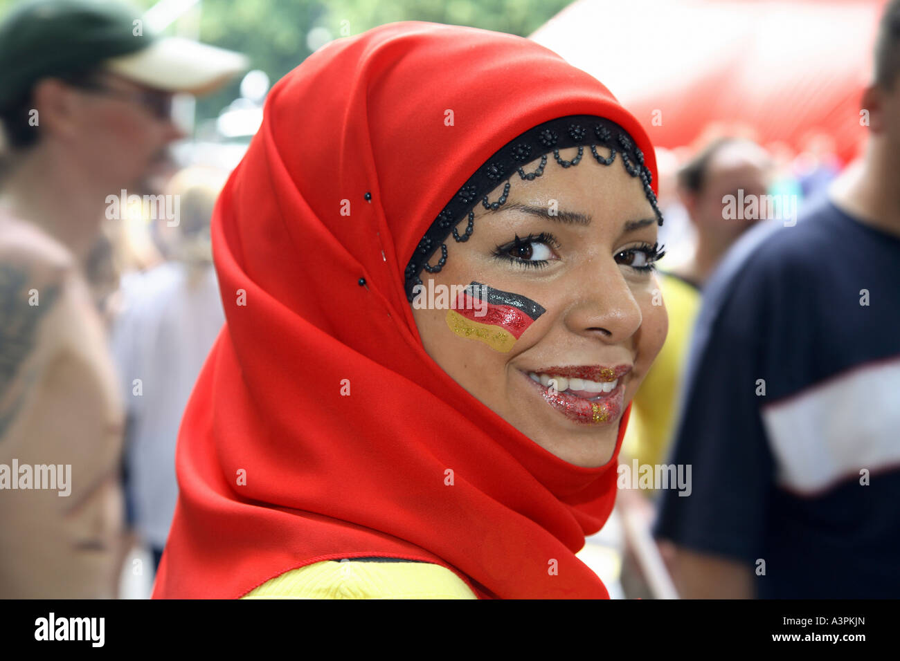 German football fan wearing a hedscarf at the FIFA World Cup 2006, Berlin, Germany Stock Photo ...