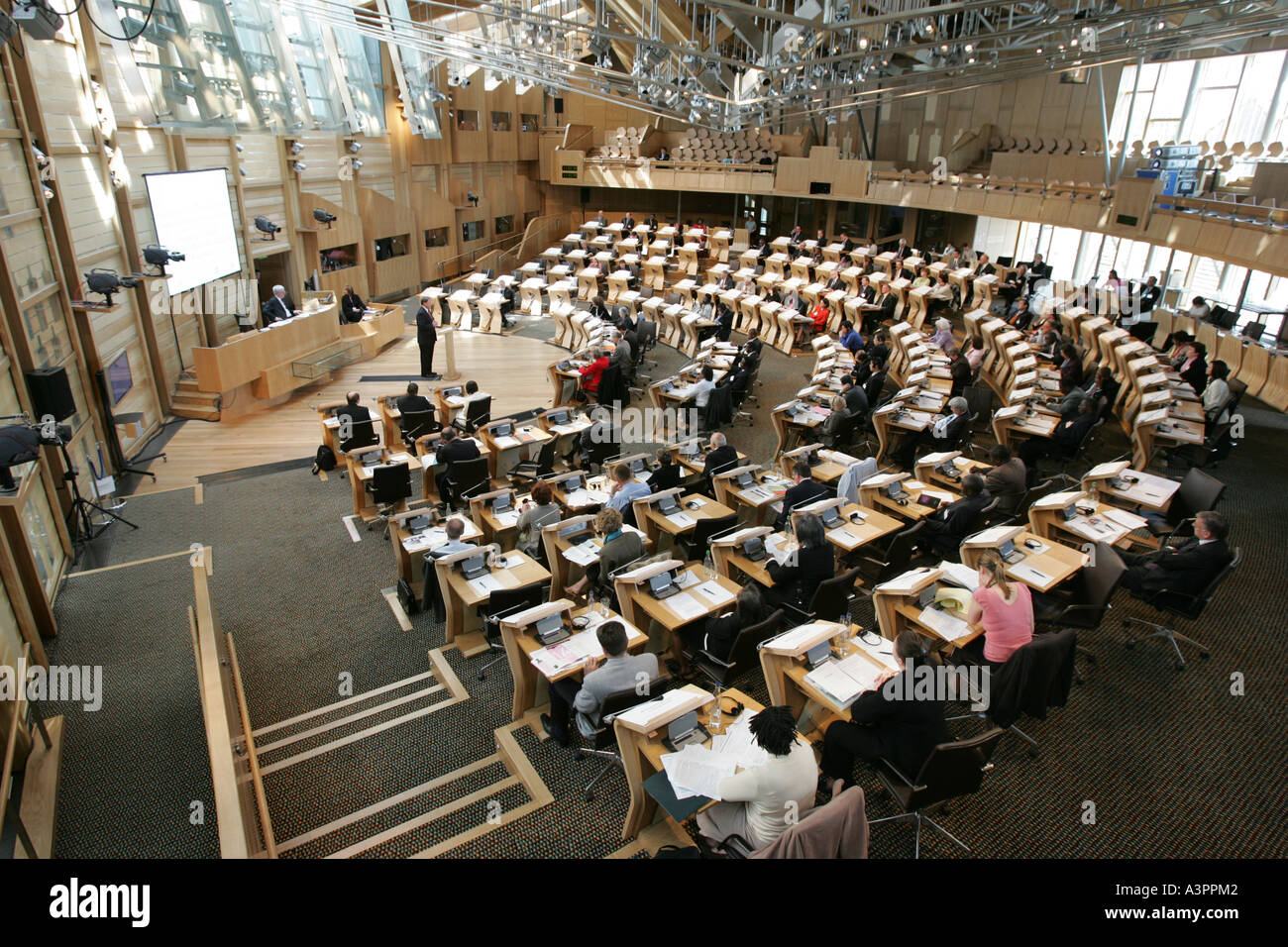 the main assembly in the Scottish Parliament building, Edinburgh Stock ...