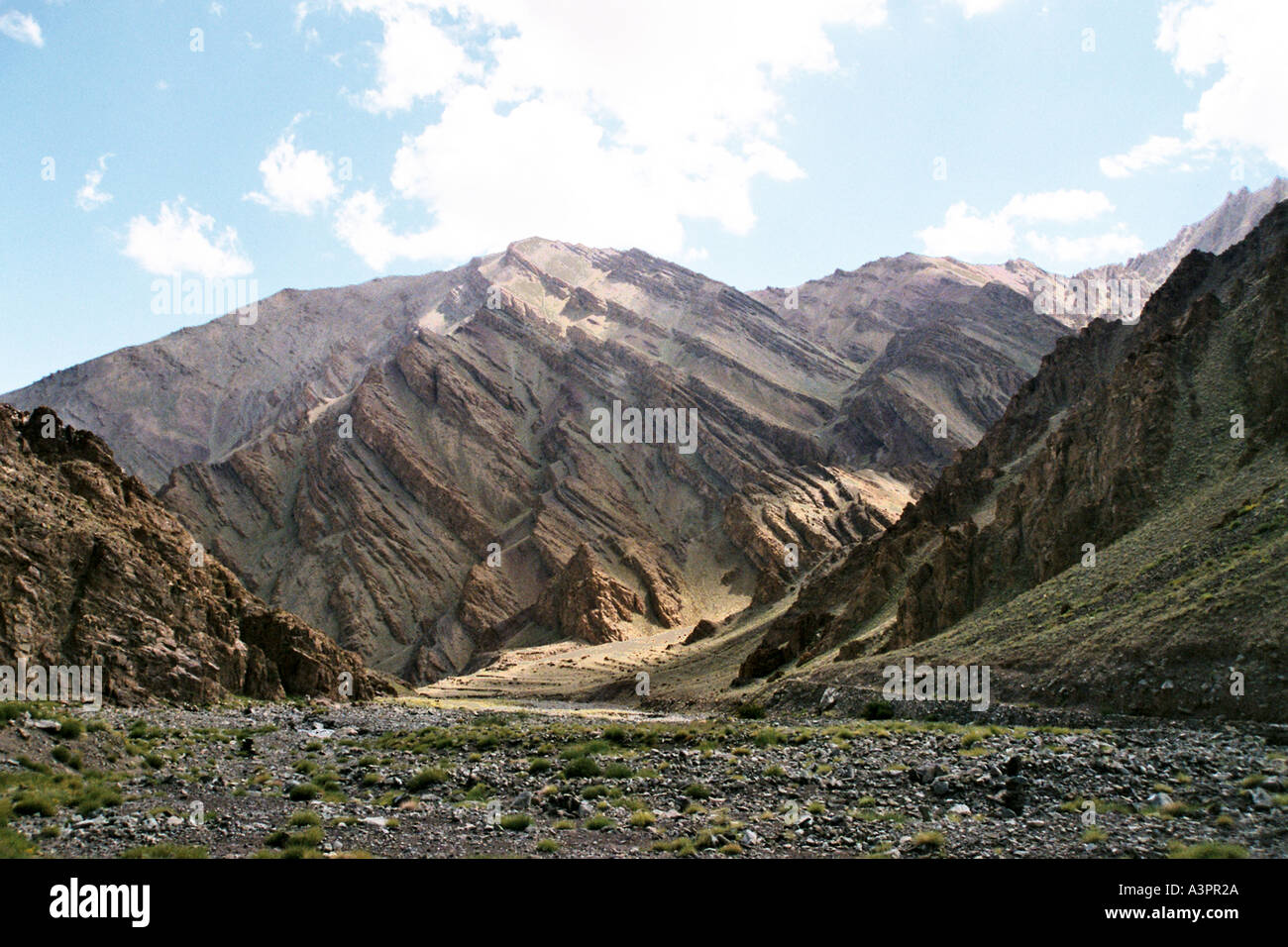 Outcropping rock strata Jinchen gorge Ladakh Indian Kashmir Stock Photo ...