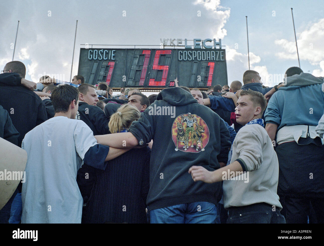 Fans of the Lech Poznan football club at a stadium, Poznan, Poland ...