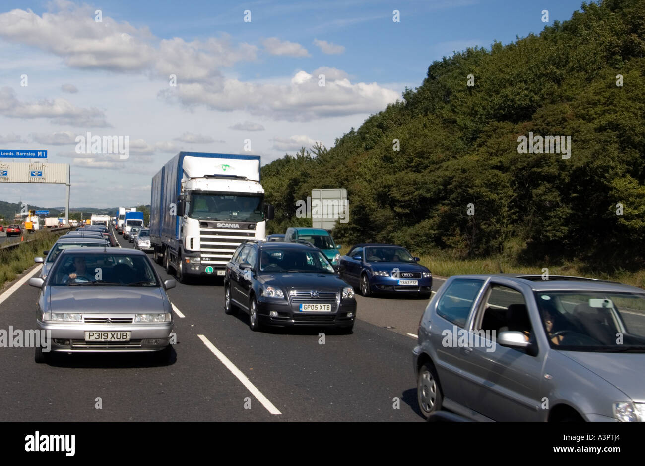 Heavy traffic results in congestion and near standing traffic on the M1 ...