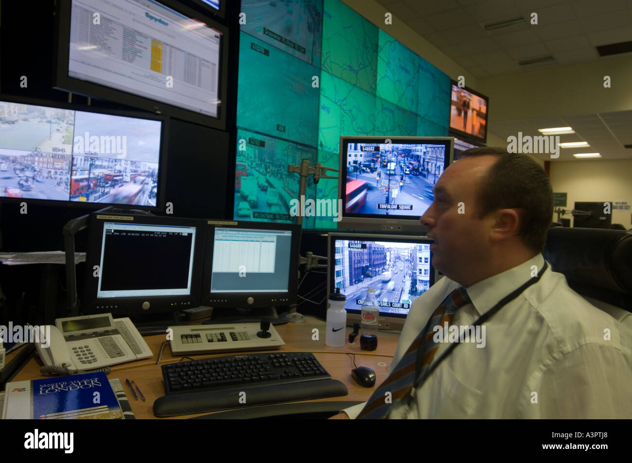 Interior of London Traffic Control Centre, LTCC. Captial's traffic ...